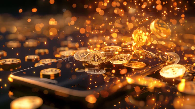 A Cascade of Golden Coins Pouring Out from a Glowing Smartphone ...