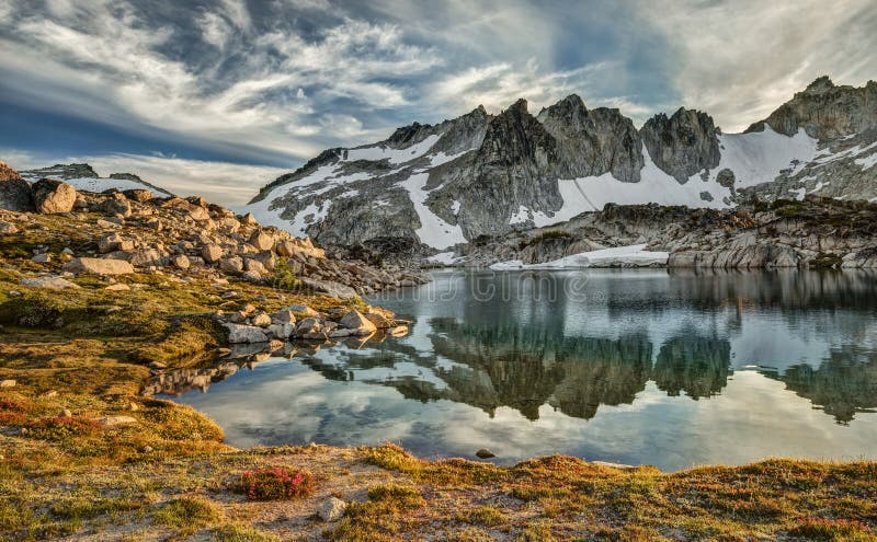 Cascade Mountain Sunset Reflection Stock Image - Image of adventure ...