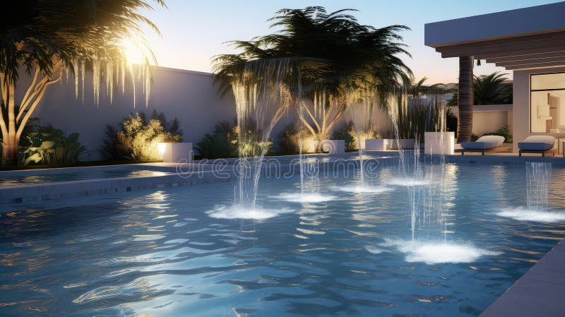 Cascade pool water feature stock illustration. Illustration of modern ...