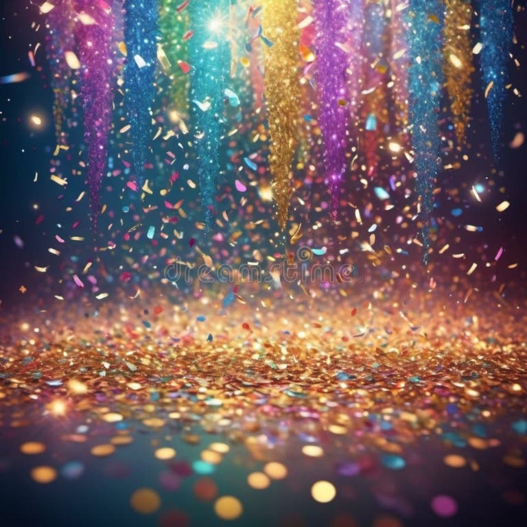 Cascade of Shimmering Sparkles Falling Bright Glitter Confetti, AI ...