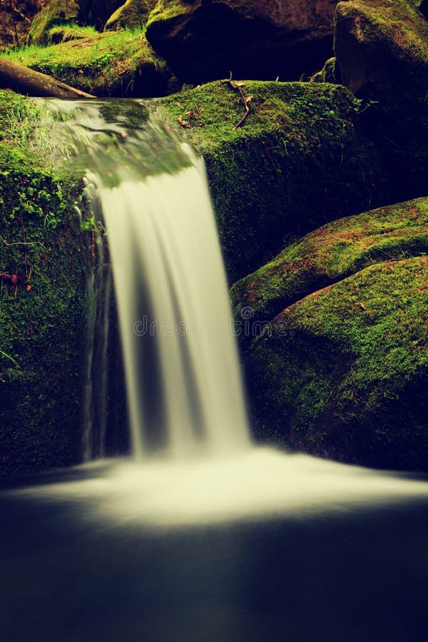 Cascade on Small Mountain Stream. Cold Crystal Water is Falling Over ...