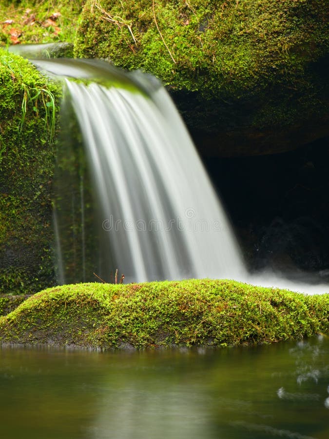 Cascade on Small Mountain Stream. Cold Crystal Water is Falling Over ...