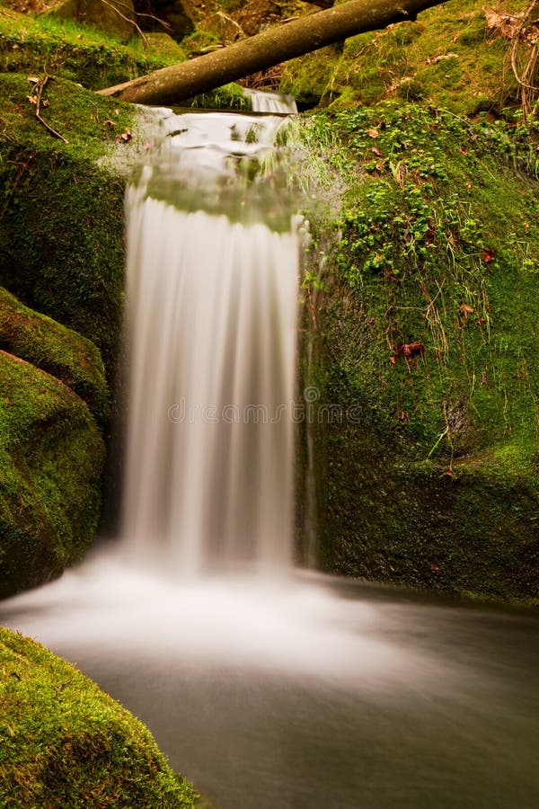 Cascade on Small Mountain Stream. Cold Crystal Water is Falling Over ...