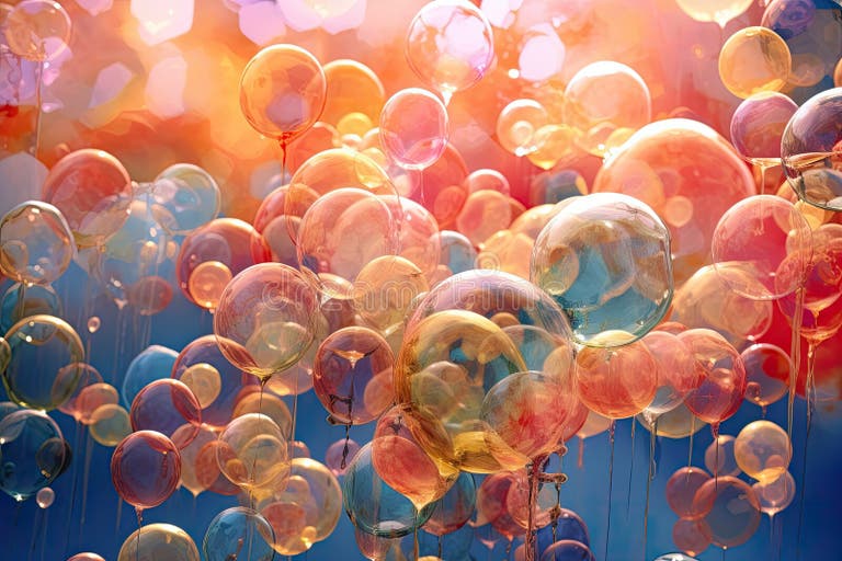 Cascade of Translucent Bubbles Floating in the Air, Capturing the ...