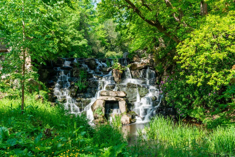 A Cascade in Virginia Water Park Stock Photo - Image of flow, people ...