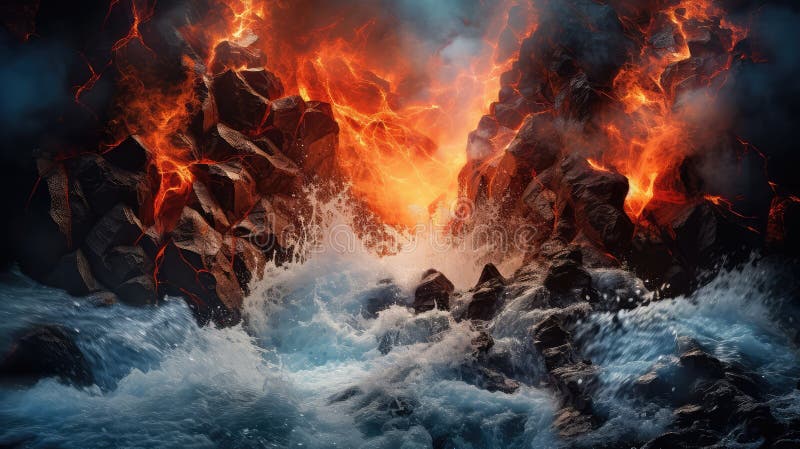 Cascade water fire stock illustration. Illustration of rocks - 343597612