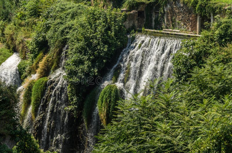 Cascades of Waterfalls among Ancient Ruins in Vegetation Stock Image ...