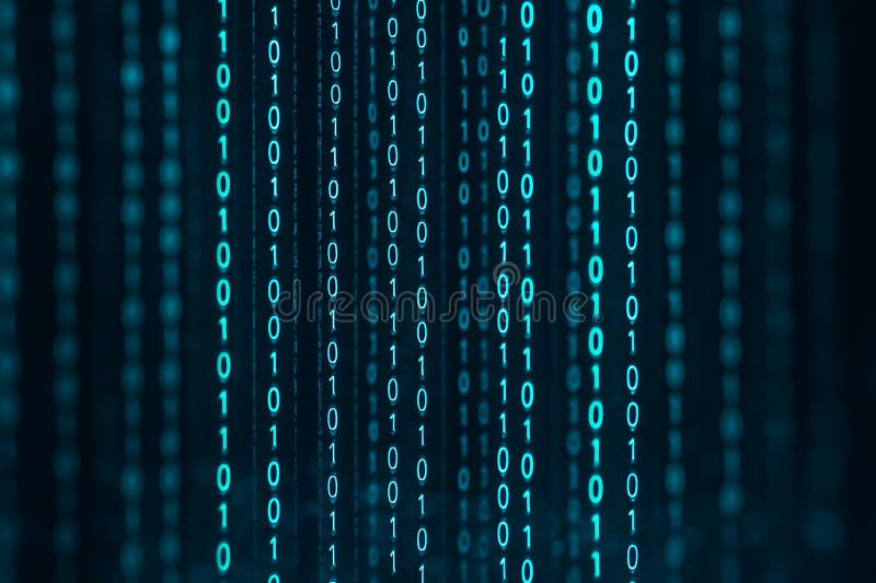 Cascading Digital Rain of Turquoise Binary Code on Dark Backdrop Stock Illustration ...