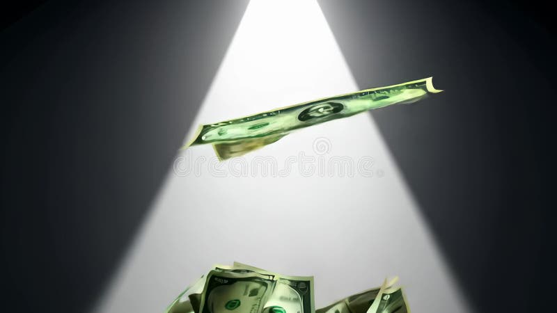 Cascading Dollar Bills Under a Bright Spotlight, Captured in Slow ...