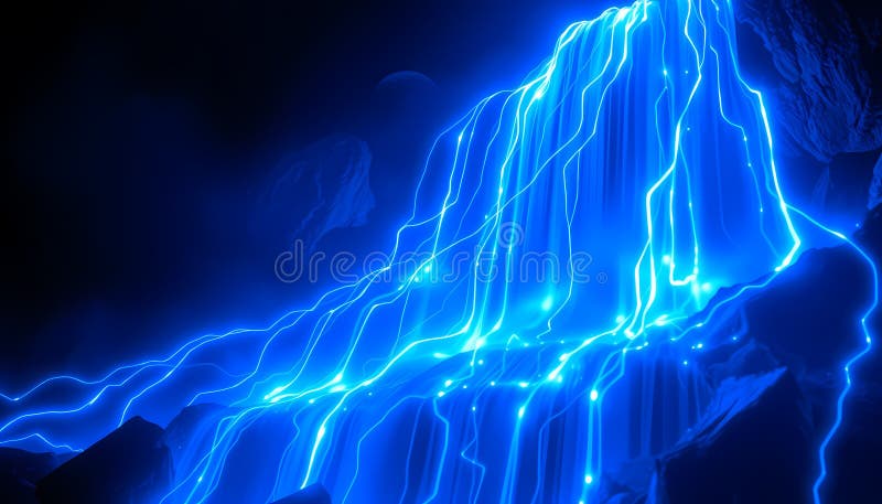 Cascading Glowing Blue Light Trails Waterfall Formation Stock Photo ...
