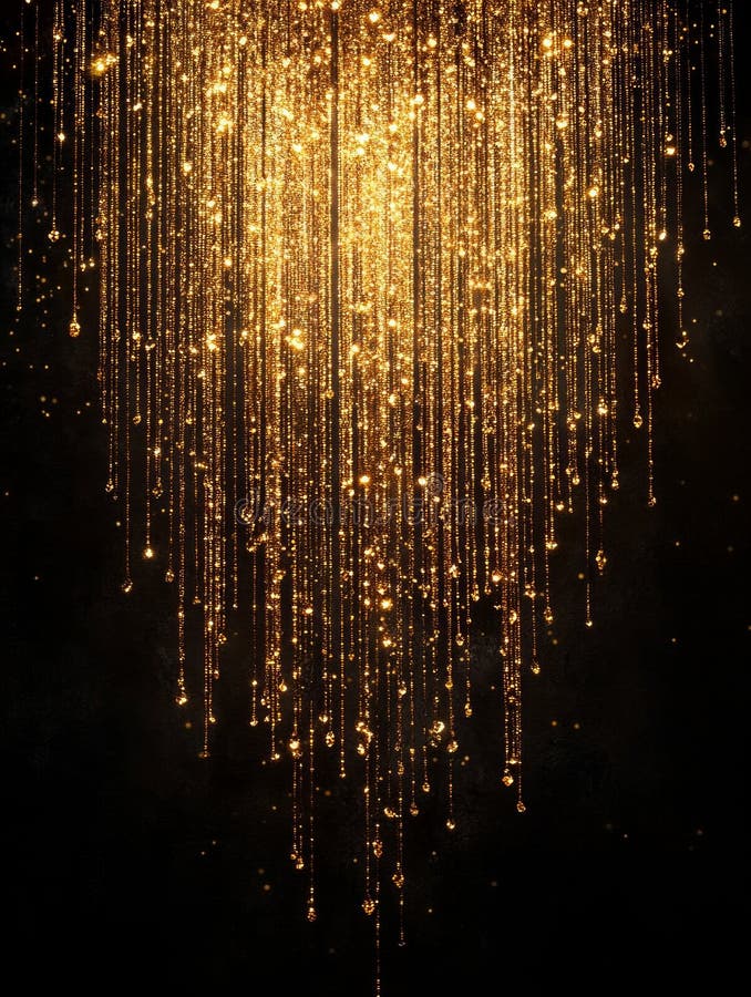 Cascading Golden Lights Creating an Elegant Chandelier Effect Against a ...
