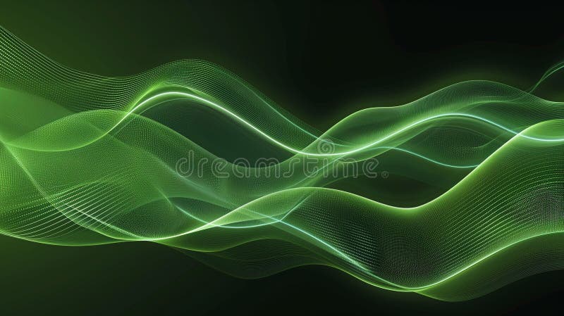 Cascading Green Wave of Light on Black Background Stock Illustration ...