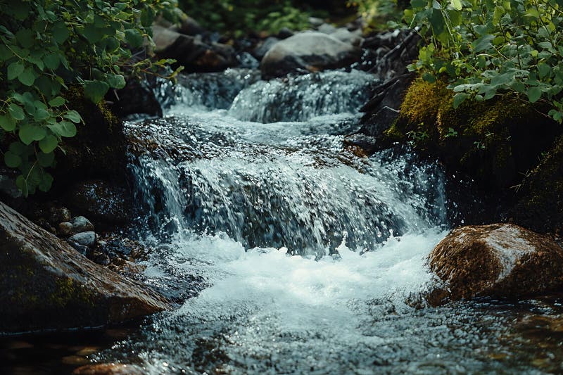 Cascading Mountain Stream Flowing Over Rocks Stock Illustration ...