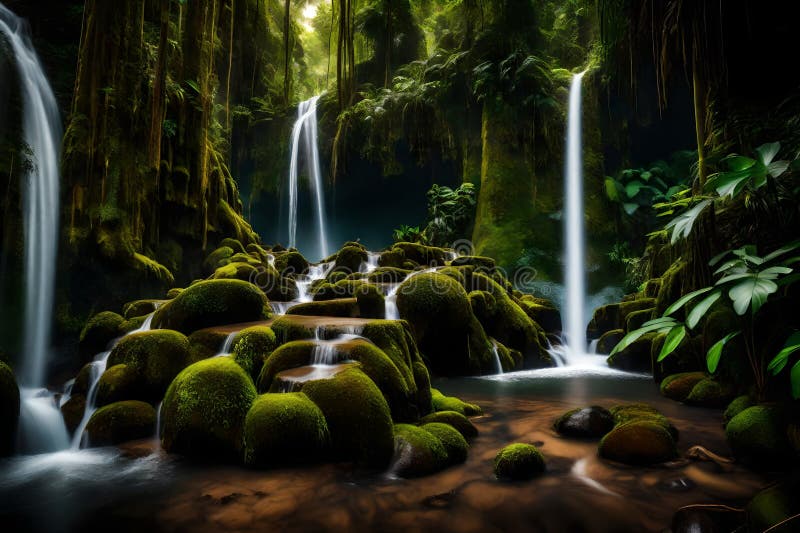 A Cascading, Multi-tiered Waterfall Hidden within the Depths of a Lush ...