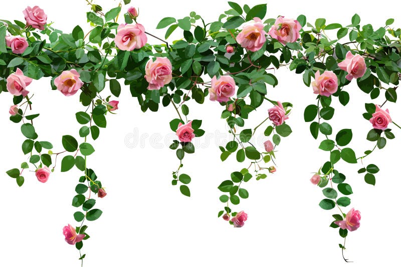 Cascading Pink Rose Garland on White Background. Vector Illustration ...