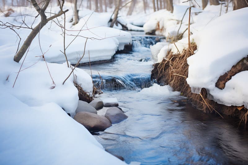 Cascading Water Breaking through a Frozen Brook Stock Photo - Image of ...