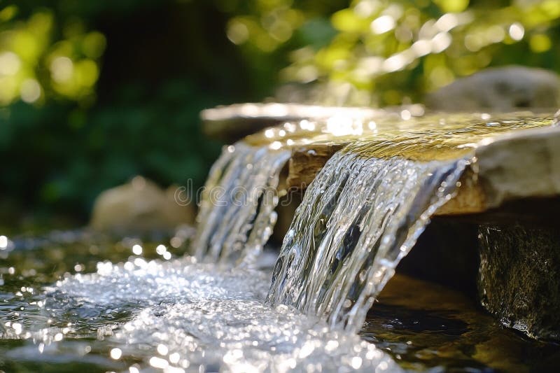 Cascading Water Flows Over Natural Stone Steps Creating Serene Ambience ...