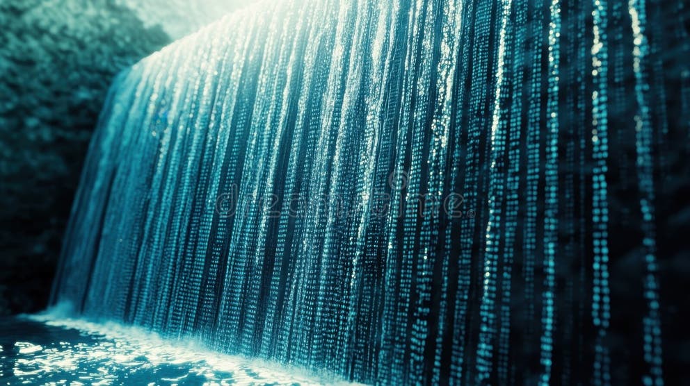 A Cascading Waterfall of Binary Code Representing Transactional Data Flowing Seamlessly through ...