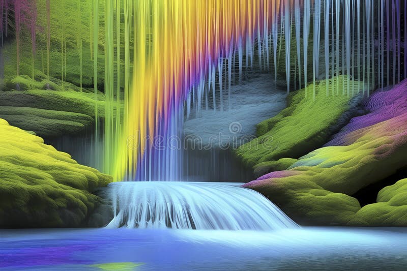A Cascading Waterfall Composed Entirely of Color. Stock Illustration ...