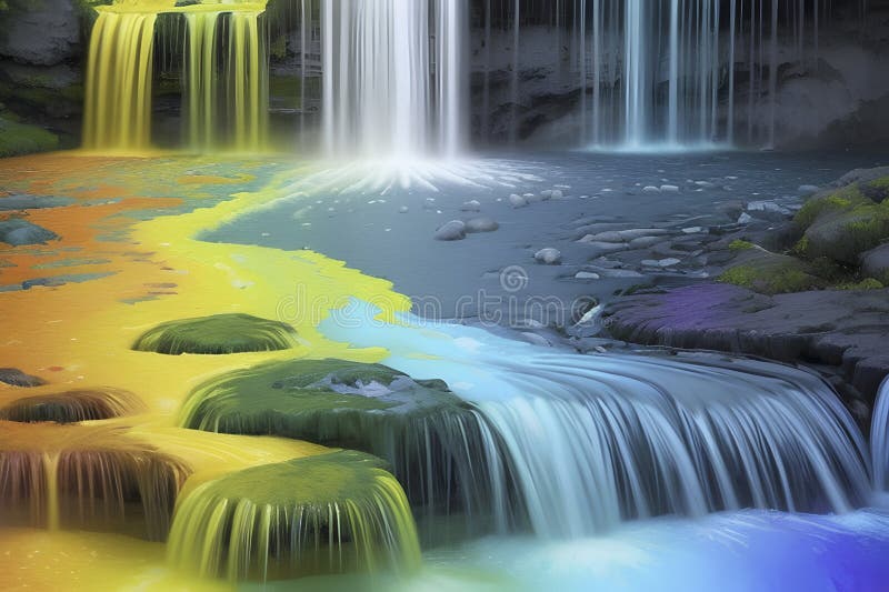 A Cascading Waterfall Composed Entirely of Color. Stock Illustration ...
