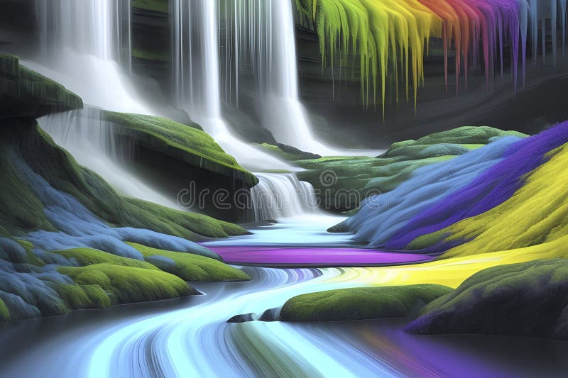 A Cascading Waterfall Composed Entirely of Color. Stock Illustration ...
