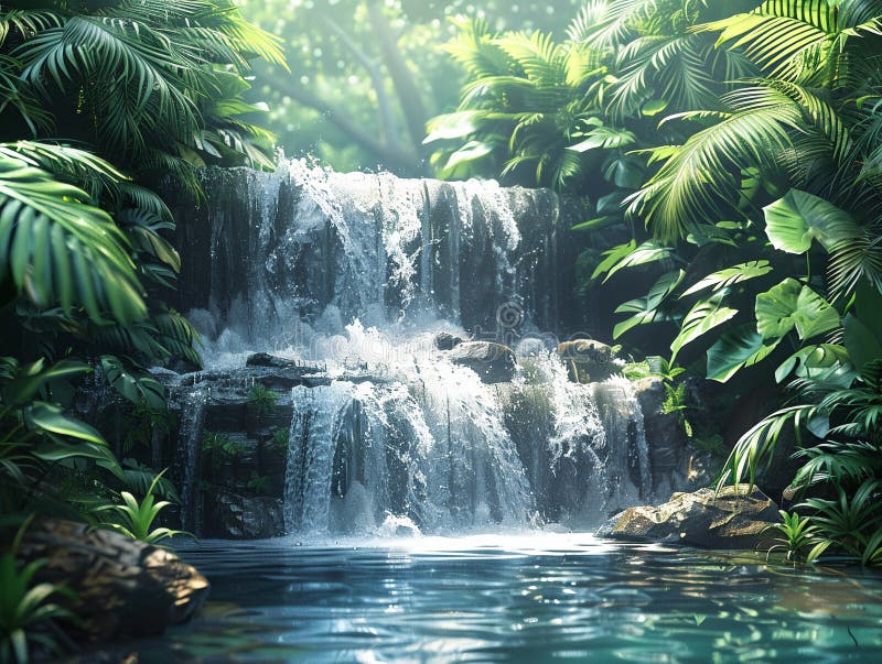 Cascading Waterfall Deep in a Tropical Rainforest the Water Blurs with ...