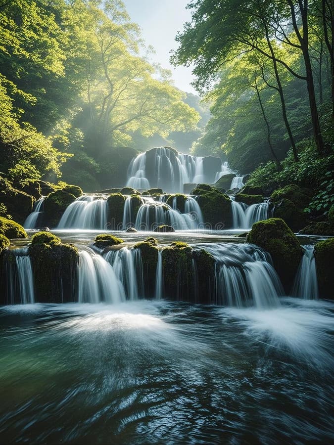 Cascading Waterfall Greenery Beautiful Nature Concept. Stock ...