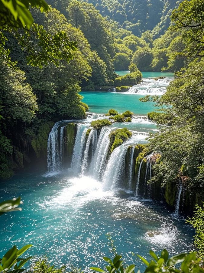 Cascading Waterfall Greenery Beautiful Nature Concept. Stock ...