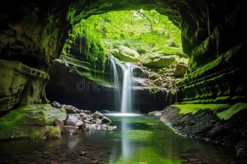 Cascading Waterfall Inside a Hidden Cave Stock Image - Image of nature ...