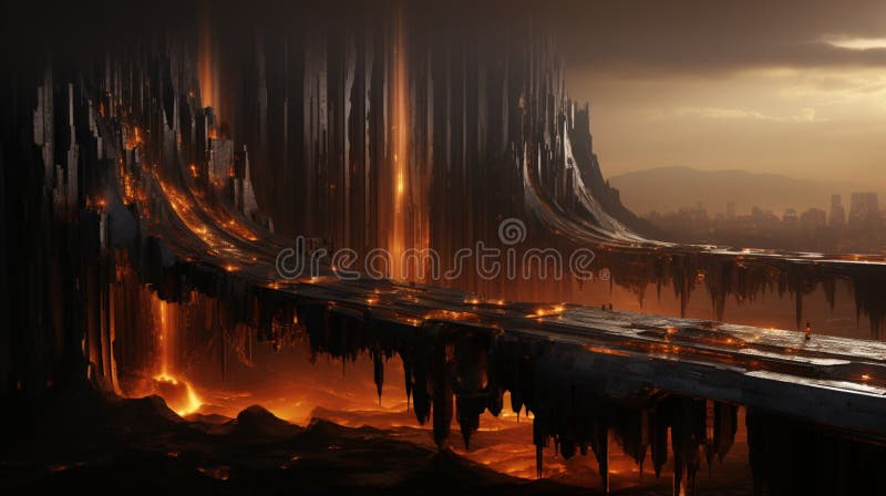 Cascading Waterfall Flowing Down Sides Angular Structure Stock Photos ...