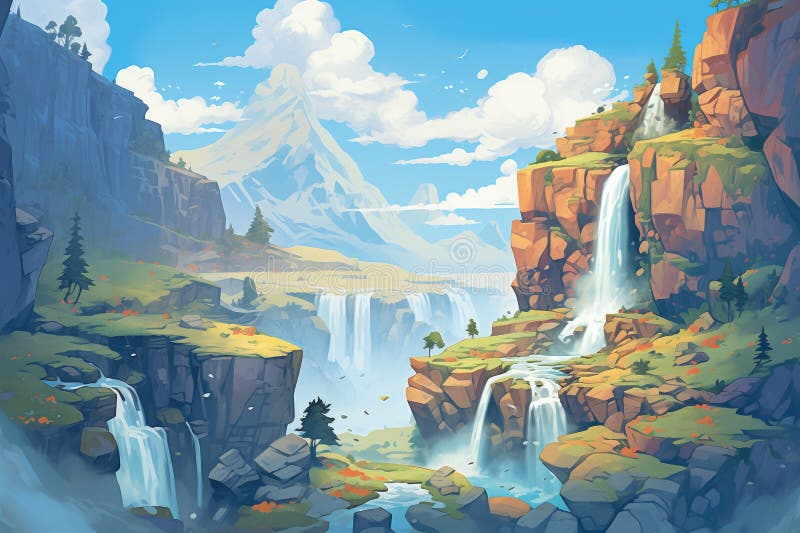 Cascading Waterfall Running Down a Rocky Slope in a Mountain Valley ...