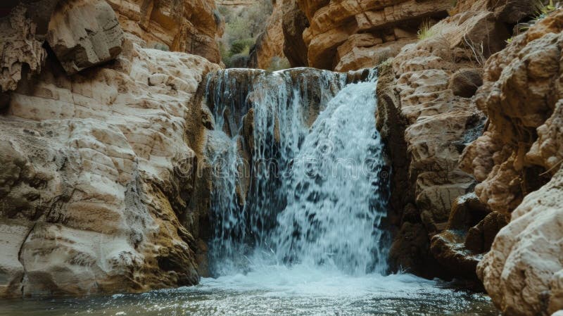 A Cascading Waterfall in a Secluded Canyon Creating a Stunning Sight ...