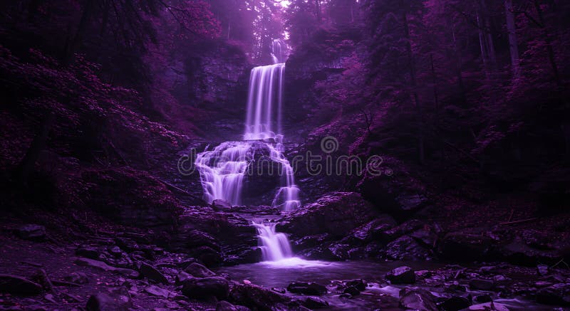 Cascading Waterfall Set in a Lush Forest, Enveloped in an Ethereal ...