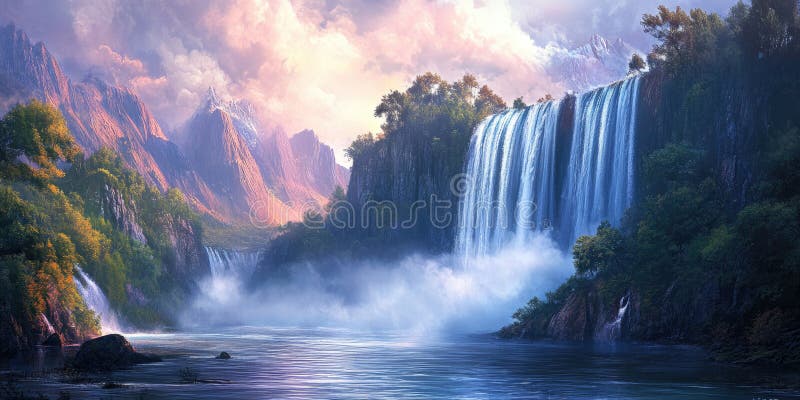 Cascading Waterfall with Soft Mist Background for Serene and Natural ...
