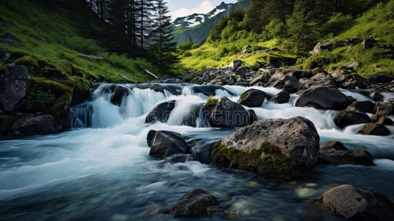 Cascading Waterfalls and Mountain River in Remote Area Stock ...