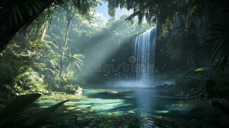 The Cascading Waters of a Waterfall, Bathed in Sunlight Filtering ...