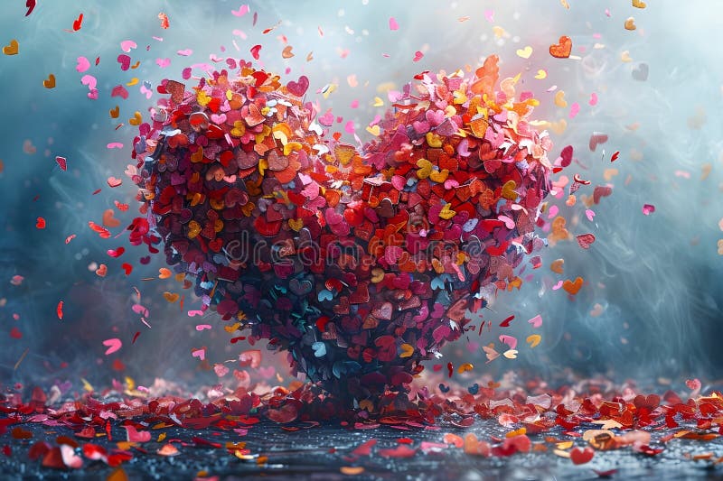 A Cascading Wave of Heart in the Shape of a Heart, Exploding Joy Stock ...