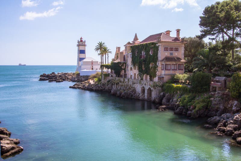Saint Martha S Lighthouse in Cascais Portugal Stock Photo - Image of ...