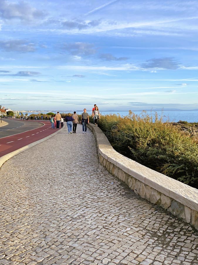 Cascais, Portugal - 10-30-2022 - Curving Cobblestone Path Along the ...
