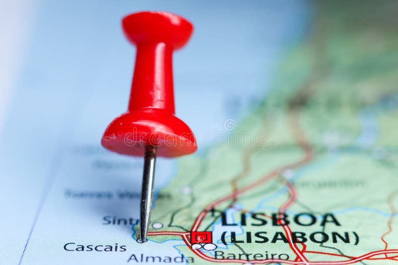 Cascais, Portugal Pin on Map Stock Photo - Image of explore ...