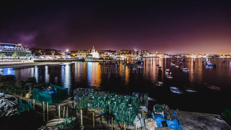 Cascais Ocean Promenade Night Stock Photo - Image of promenade, coast ...