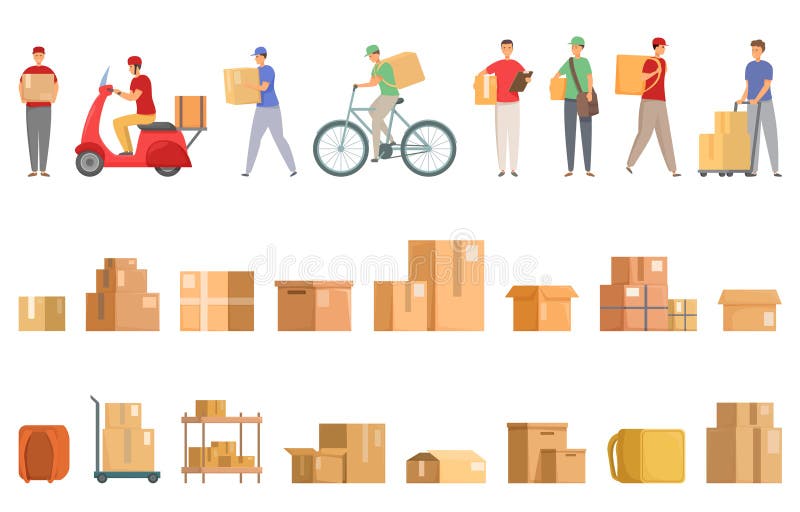 Case for Courier Icons Set Cartoon Vector. Case Delivery Courier Stock ...