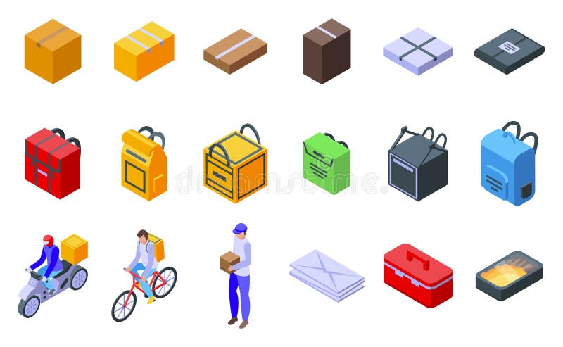 Case for Courier Icons Set Isometric Vector. Deliver Parcel Box Stock ...