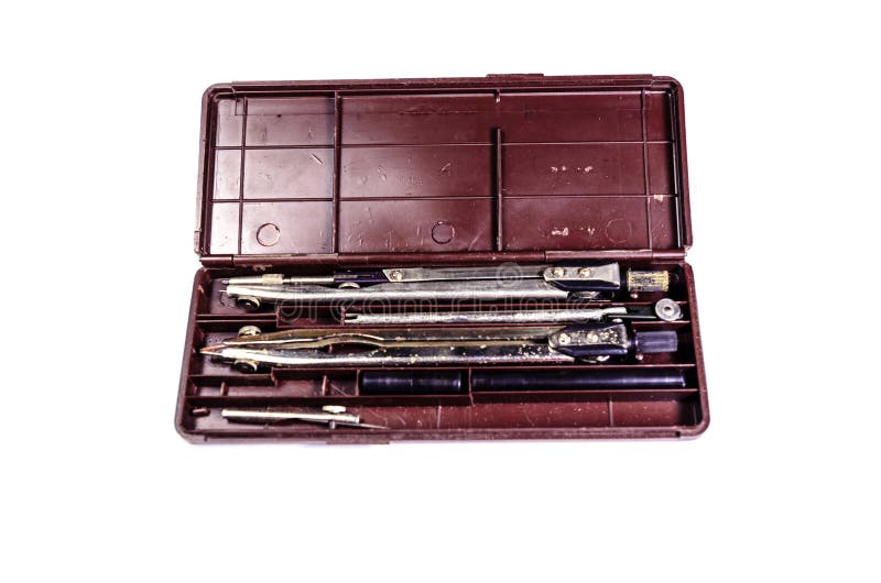 Case of Drawing Instruments Isolated on White Stock Photo - Image of ...