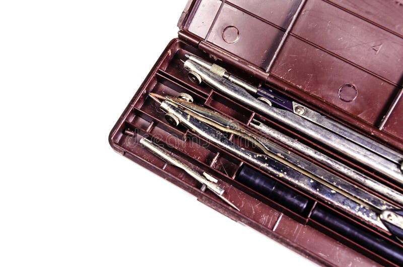 Case of Drawing Instruments Isolated on White Stock Photo - Image of ...