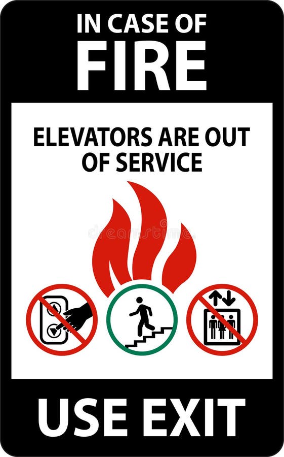 In Case of Fire Sign: Use Exit, Elevators are Out of Service Stock ...