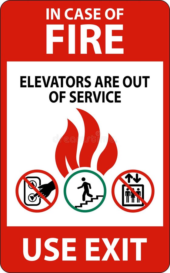 In Case of Fire Sign: Use Exit, Elevators are Out of Service Stock ...
