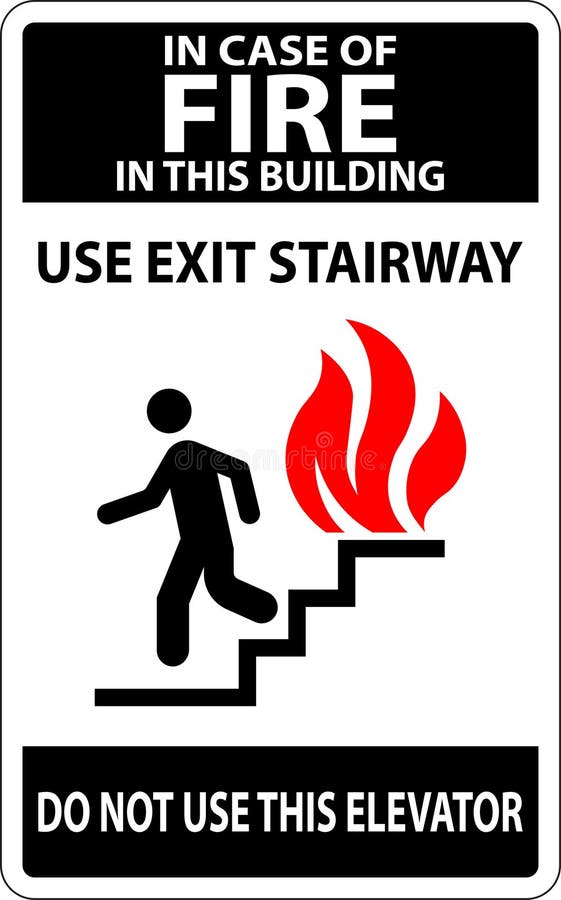 In Case of Fire Sign Use Exit Stairways, Do Not Use this Elevator Stock ...