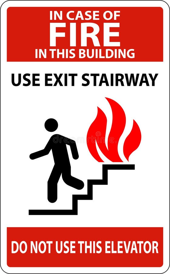 In Case of Fire Sign Use Exit Stairways, Do Not Use this Elevator Stock ...