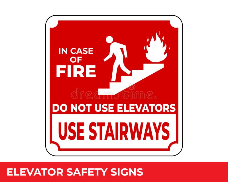 In Case of Fire Use Stairs Do Not Use Elevators Sign with Warning ...
